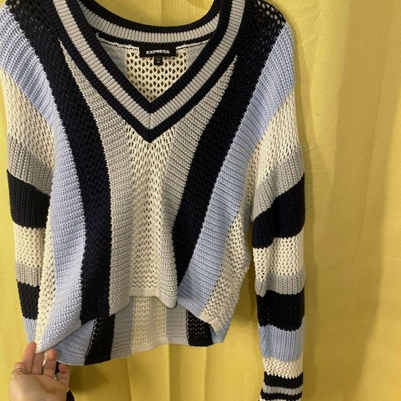 Express | Sweaters | Express Xs Sweater Navy White Gray Light Blue ...